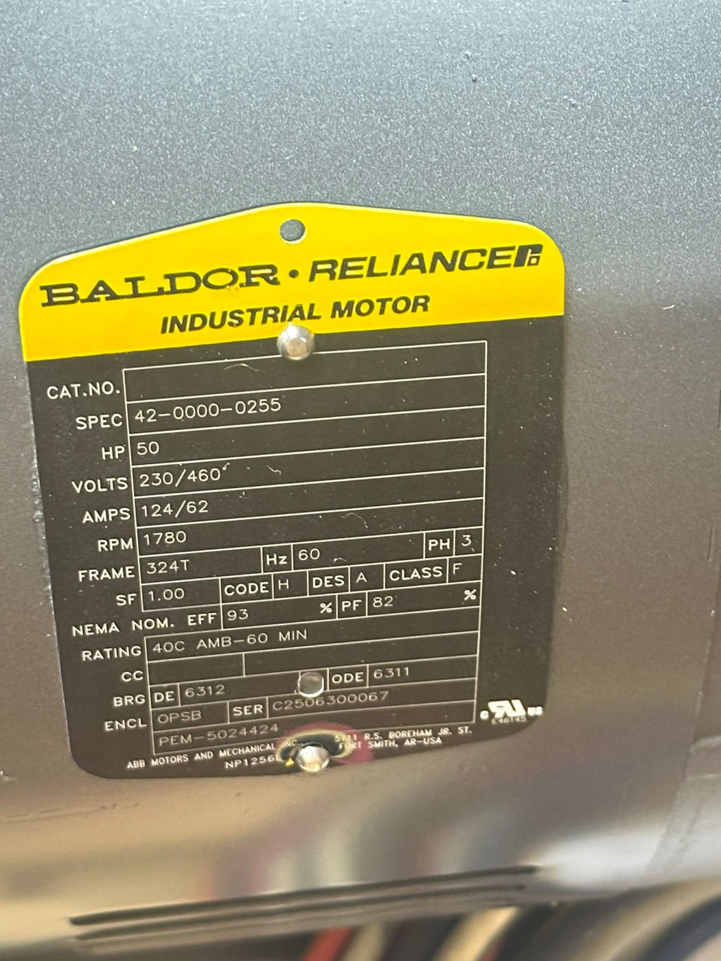 Baldor Hydraulic Elevator Pump Motor PEM-5024424 — North East Escalator ...